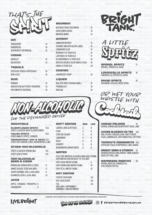 Menu | Bright Tank Brewing Co